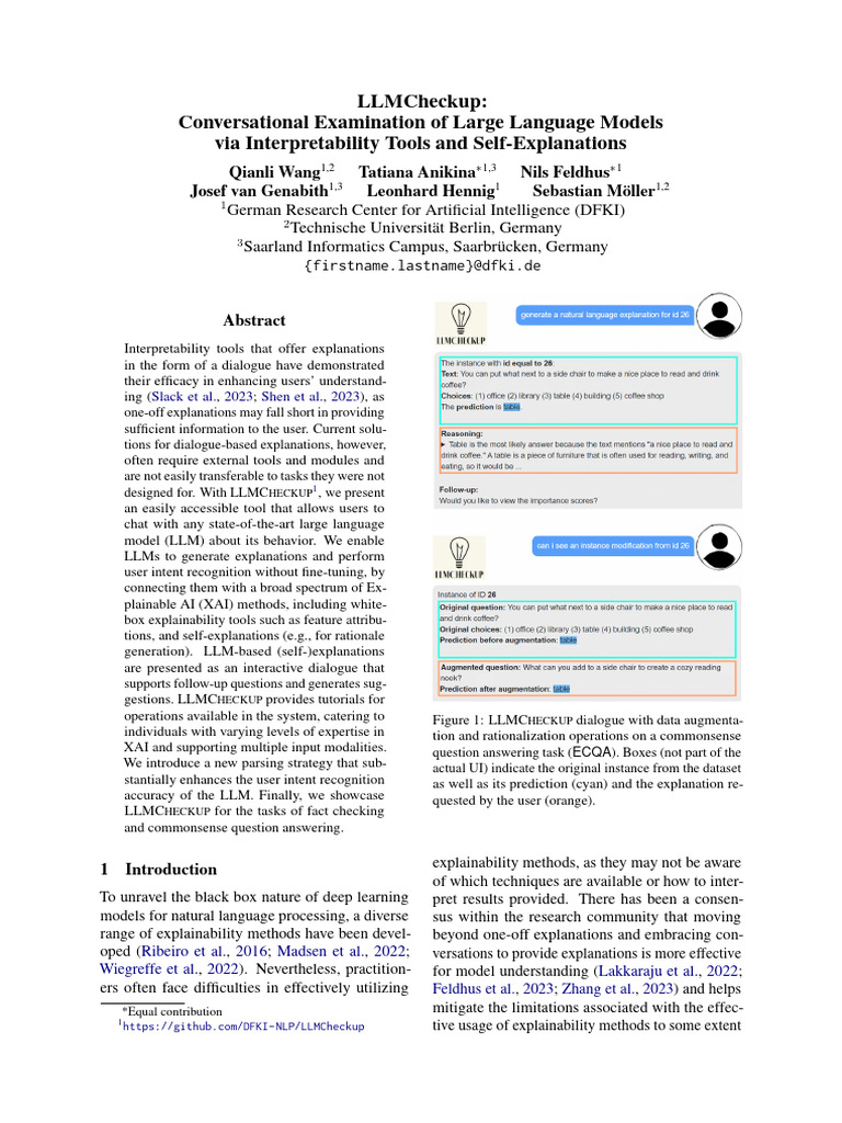 LLMCheckup - Conversational Examination of Large Language Models Via Interpretability Tools and ...