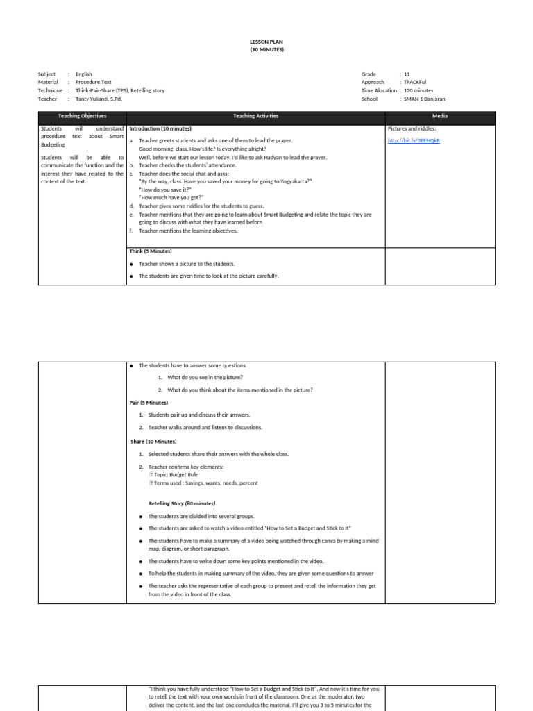 English Lesson Plan: Smart Budgeting | PDF | Lesson Plan | Cognition