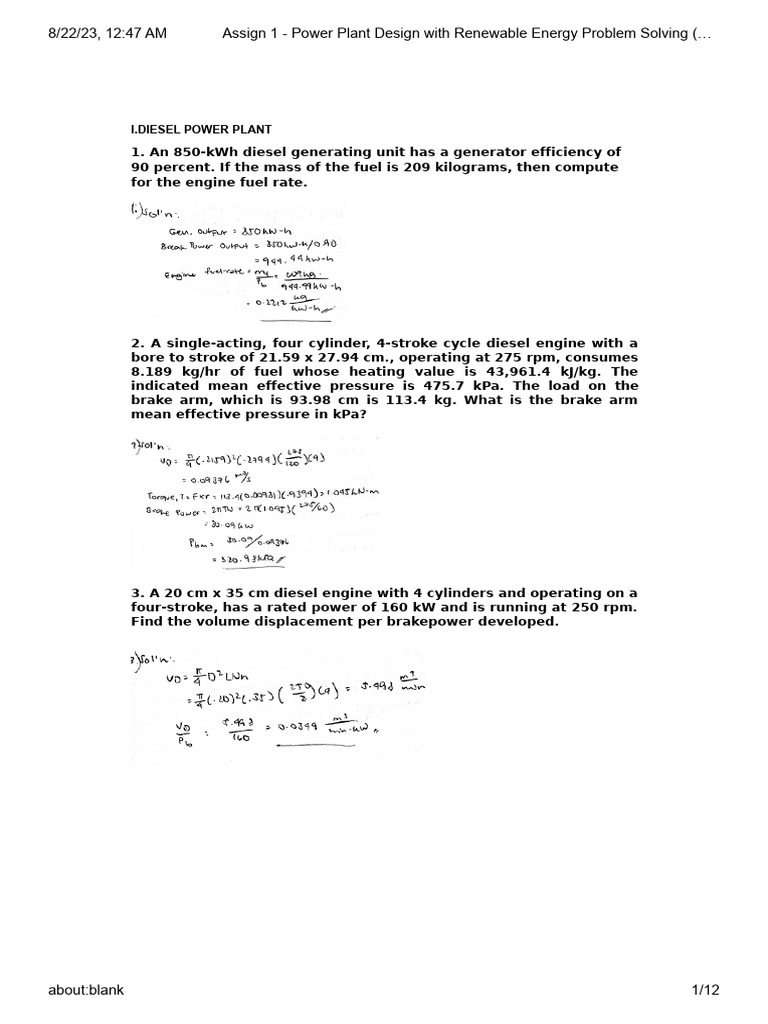 Assign 1 - Power Plant Design With Renewable Energy Problem Solving (1 ...