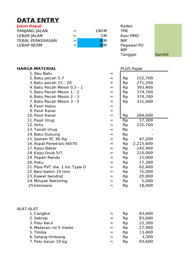 RAB Pekerjaan Jalan Aspal Desa Sambikerep | PDF