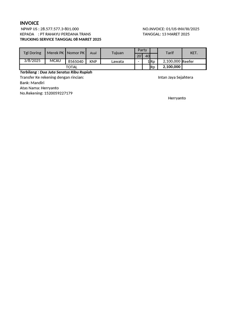Invoice Pt Rahayu 8 Maret 2025 Pdf