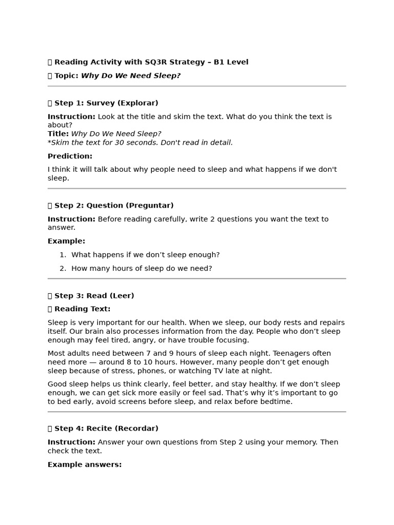 ? Reading Activity With SQ3R Strategy | PDF