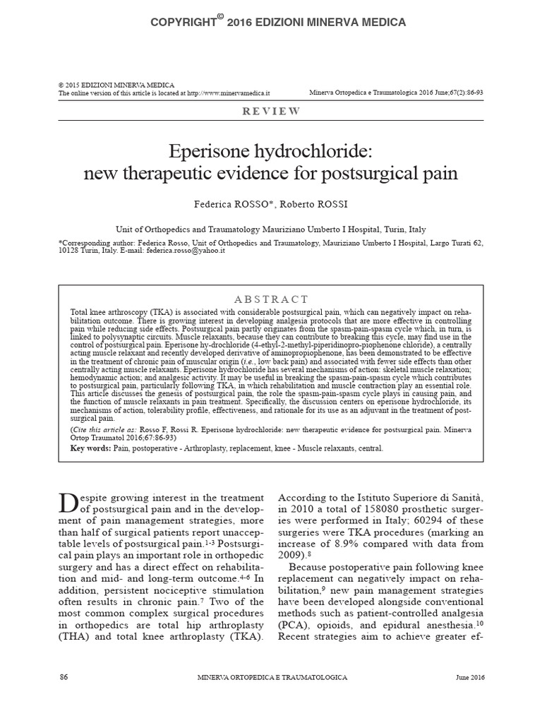Eperisone Hydrochloride - New Therapeutic Evidence For Postsurgical ...