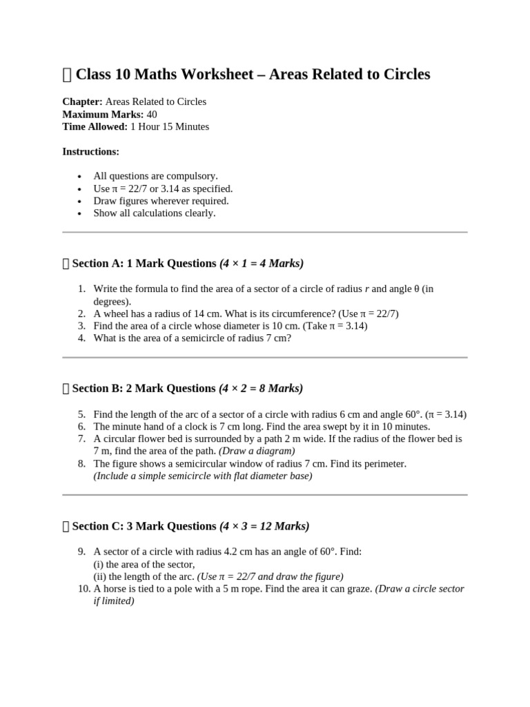 ? Class 12 Physics Worksheet | PDF | Circle | Area