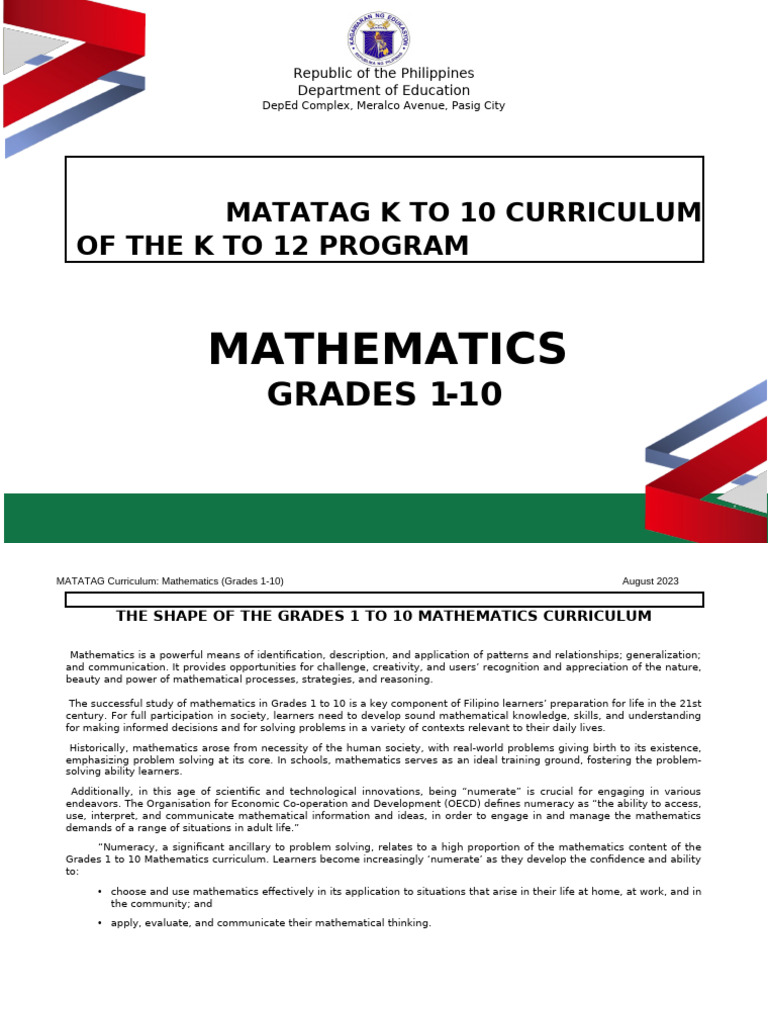 Final Matatag Mathematics CG 2023 Grades 1-10 | PDF | Learning | Teaching Mathematics