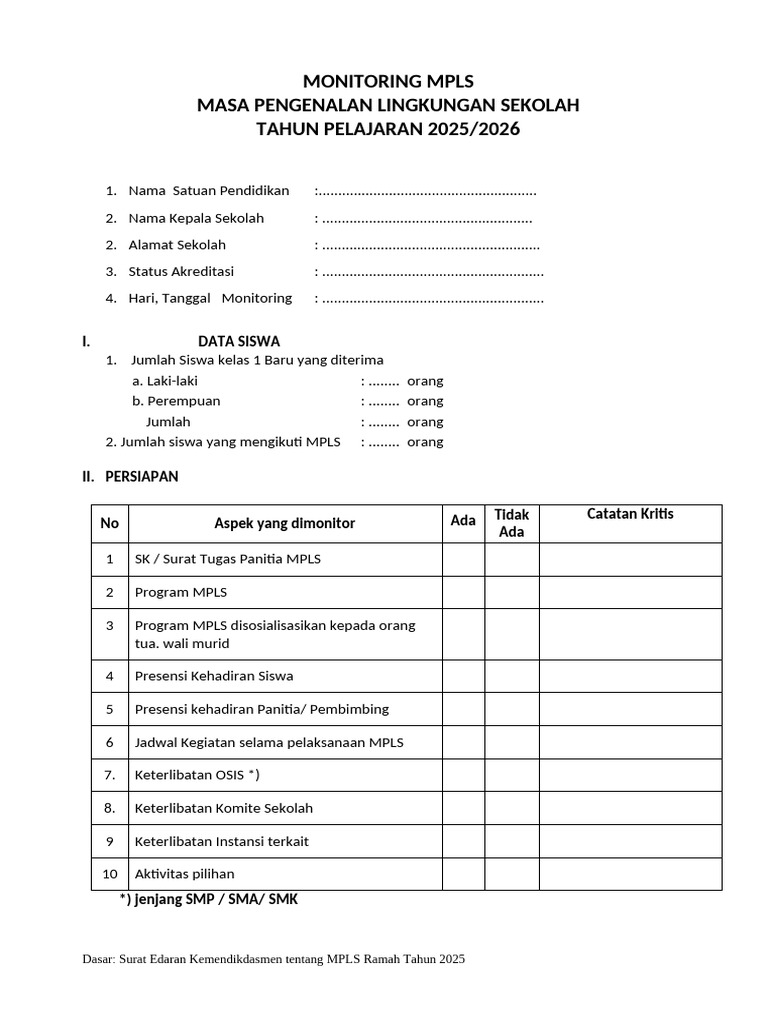 Instrumen Monitoring MPLS Ramah 2025 | PDF
