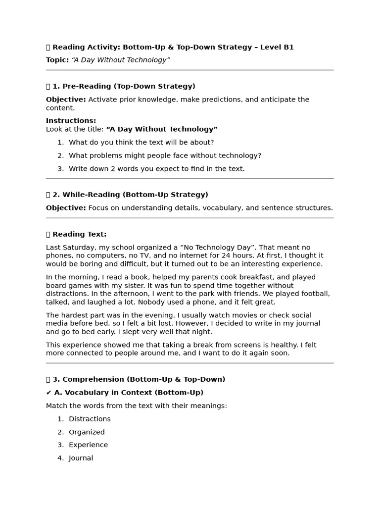 Bottom Up - Top Down ? Reading Activity | PDF