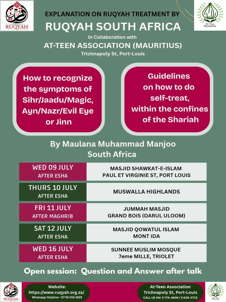 Ruqyah South Africa Masaajid Program. PDF. A3 | PDF