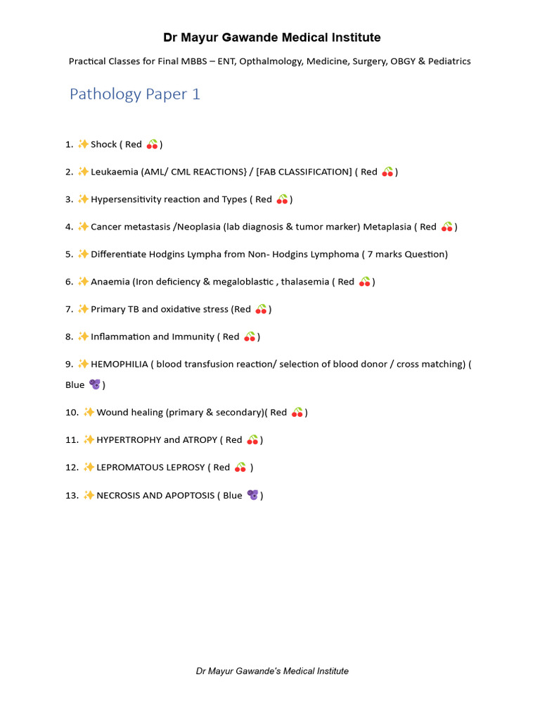 Pathology Paper 1 | PDF