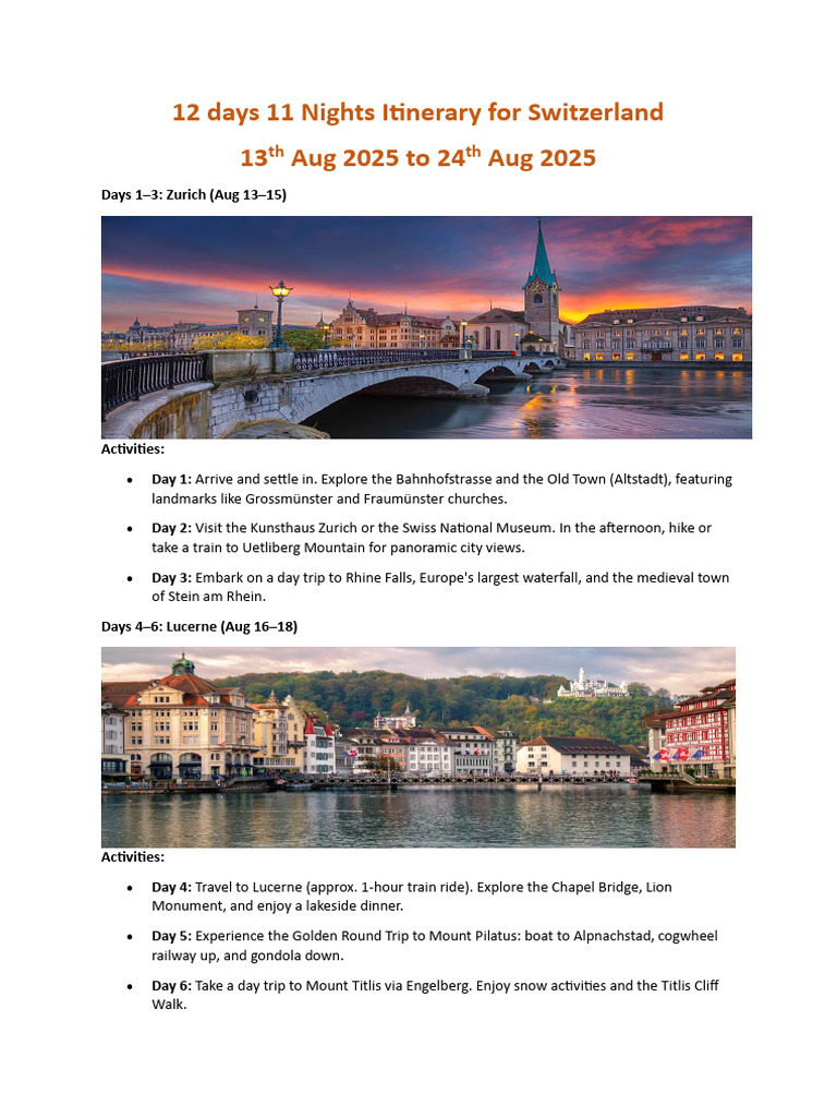 12-Day Switzerland Itinerary Guide | PDF