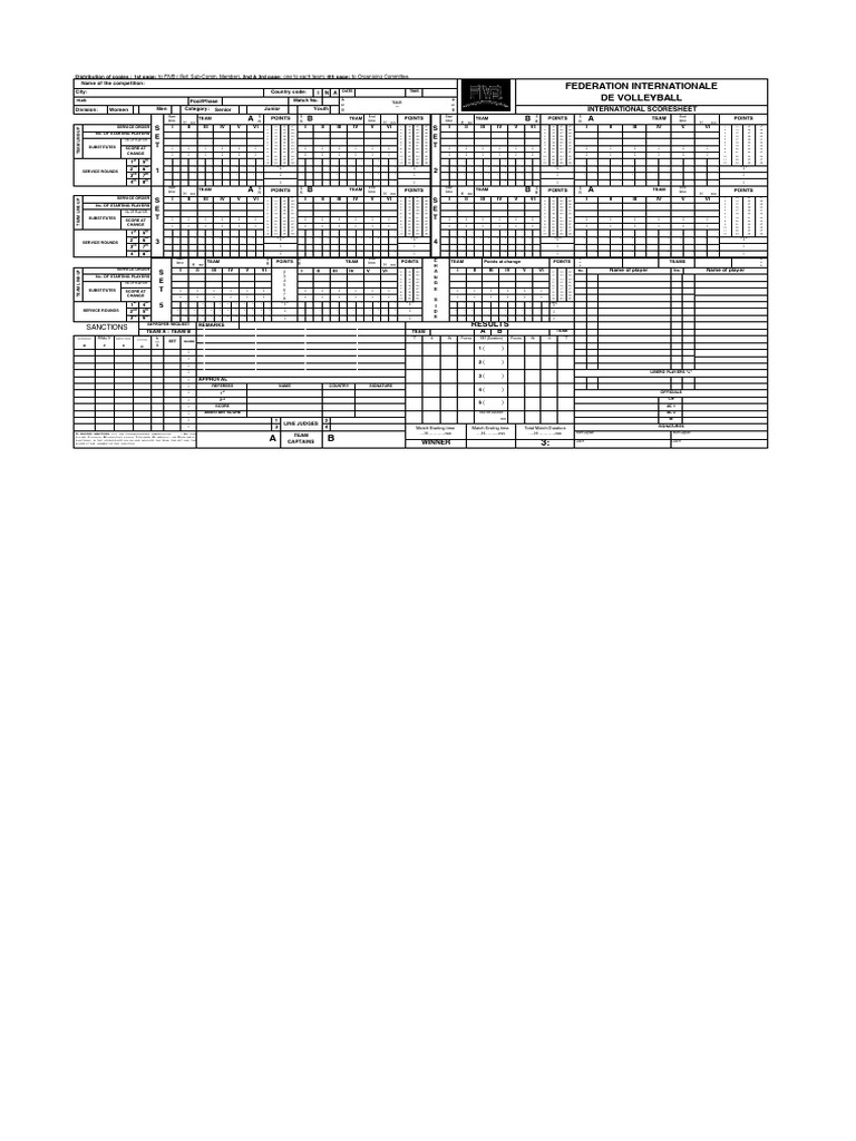ScoreSheet FIVB 5sets | PDF | Volleyball
