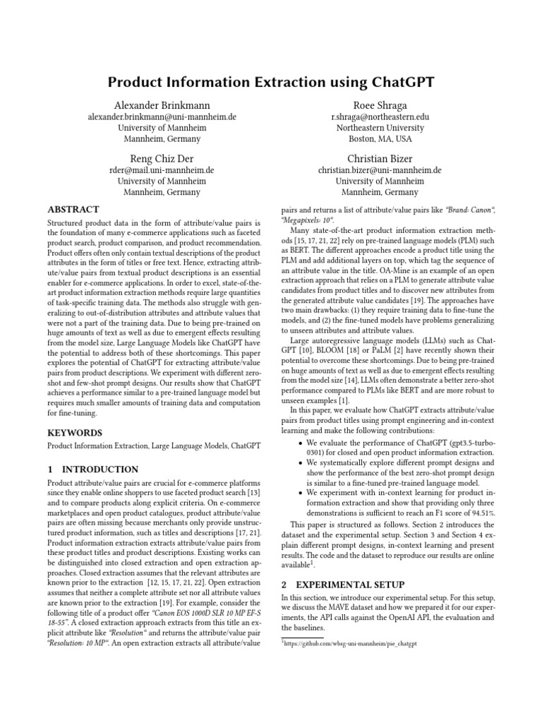 Product Information Extraction Using ChatGPT | PDF | Canon Eos | Single Lens Reflex Camera