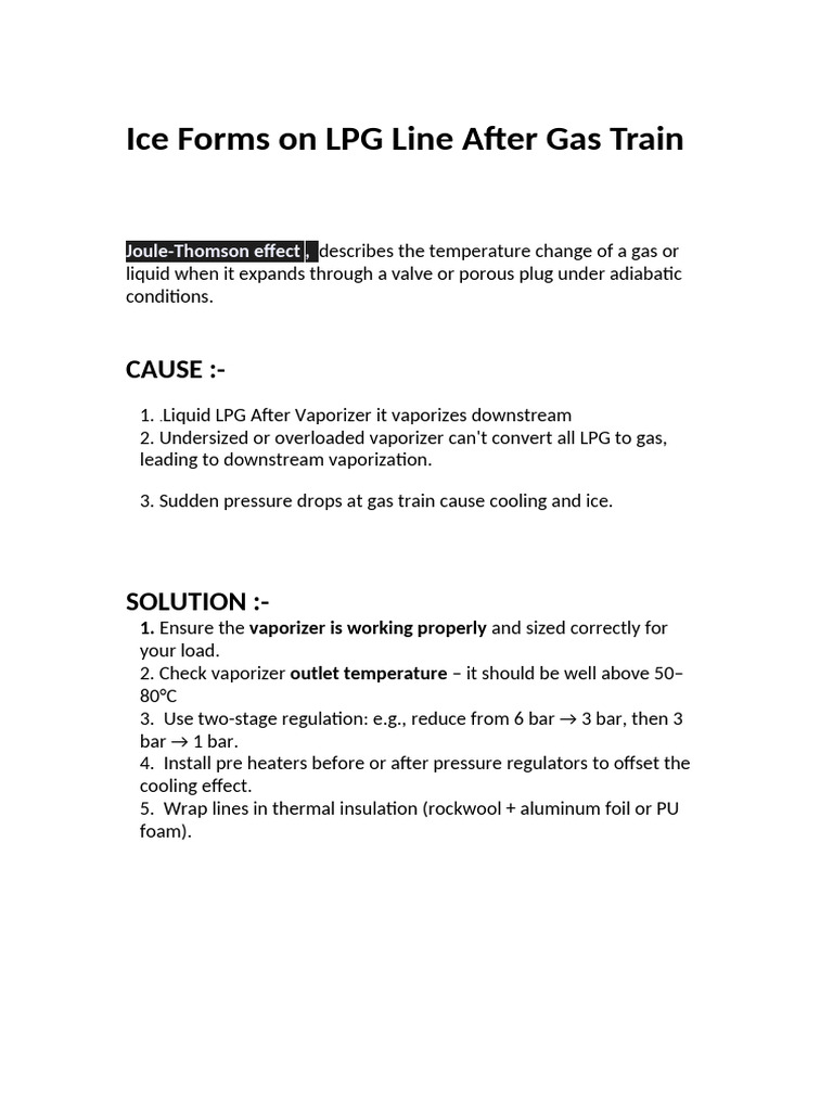 Preventing Ice on LPG Lines: Causes & Solutions | PDF