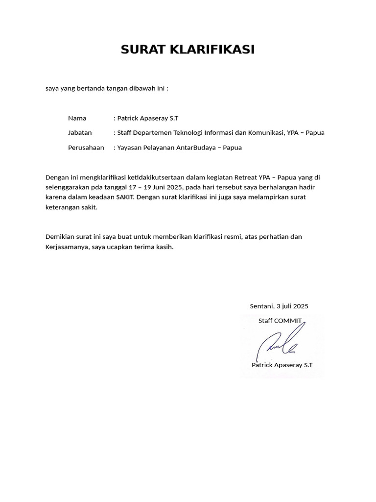 Surat Klarifikasi | PDF