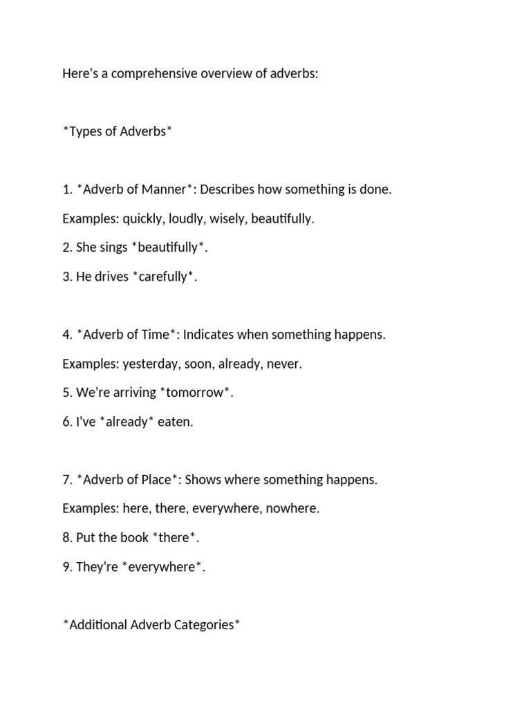 Understanding Adverbs: Types and Usage | PDF
