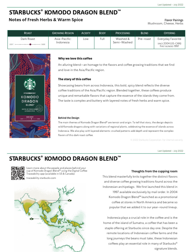 Starbucks Komodo Dragon Blend Overview | PDF | Coffee | Starbucks