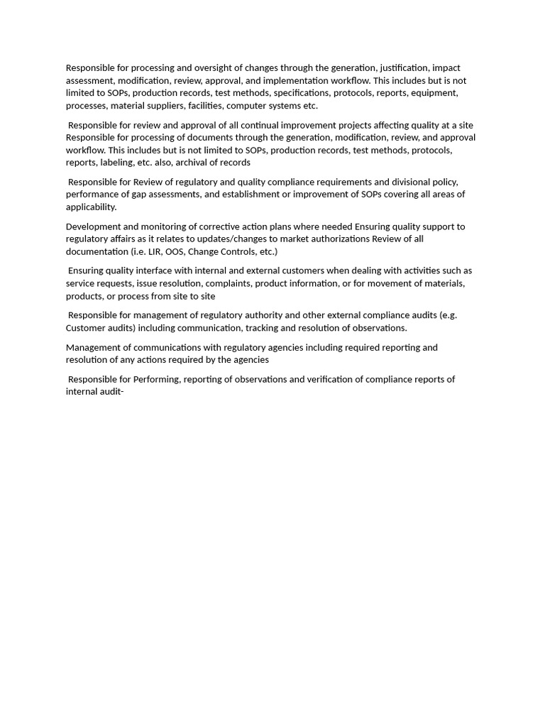 Responsible For Processing and Oversight of Changes Through The ...