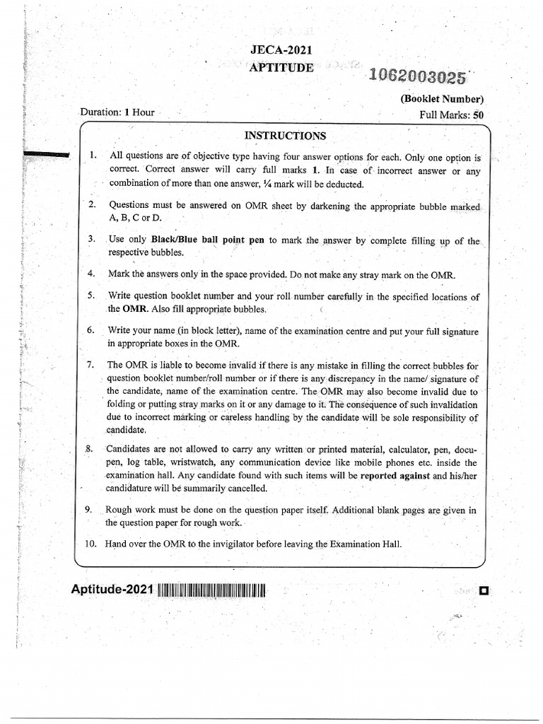WB JECA 2021 Aptitude Paper | PDF