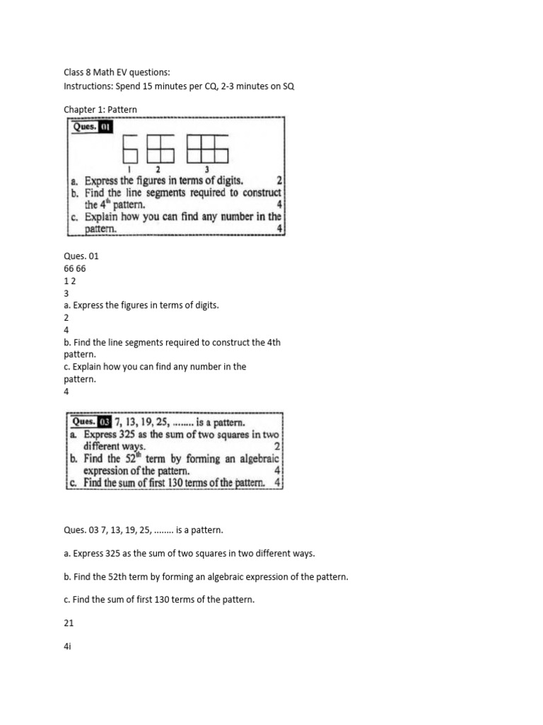 Class 8 Math Solutions and Patterns | PDF