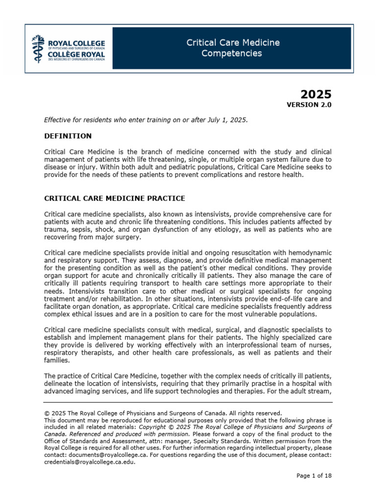 Critical Care Exam Competencies 2025 | PDF | Intensive Care Medicine ...