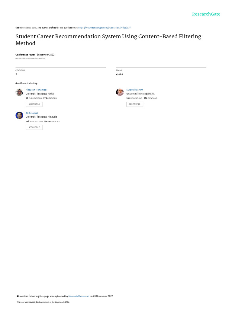 Student Career Recommendation System Using Content-Based Filtering ...