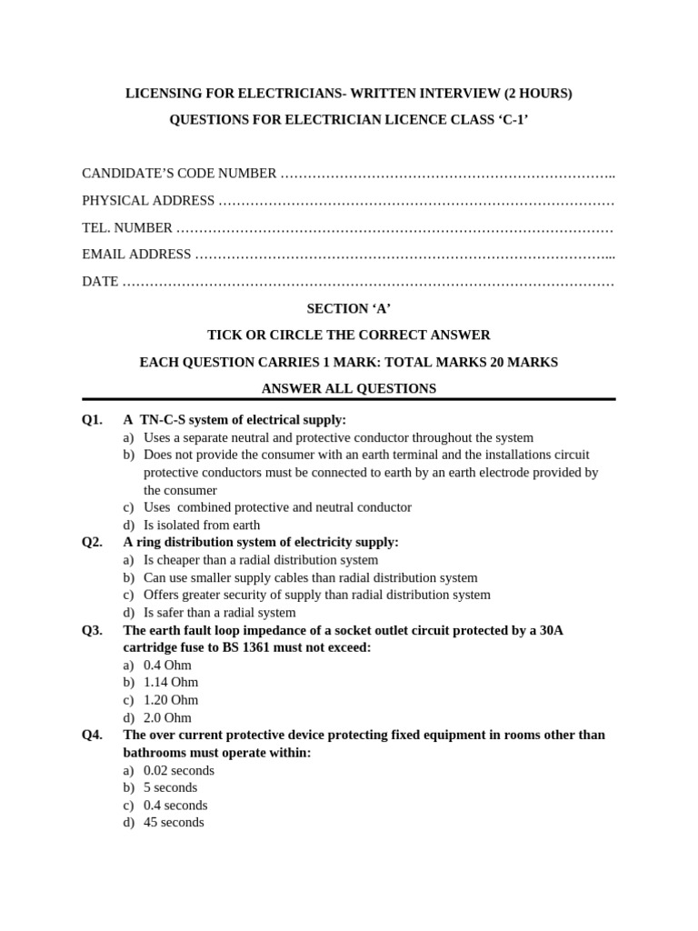 C1 Electrician License Exam Guide | PDF | Electric Motor ...