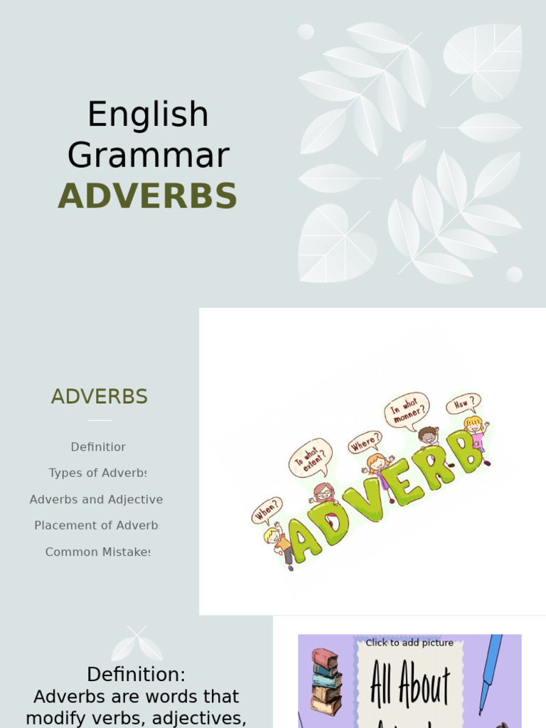 English Grammar Adverbs Pdf Adverb Adjective