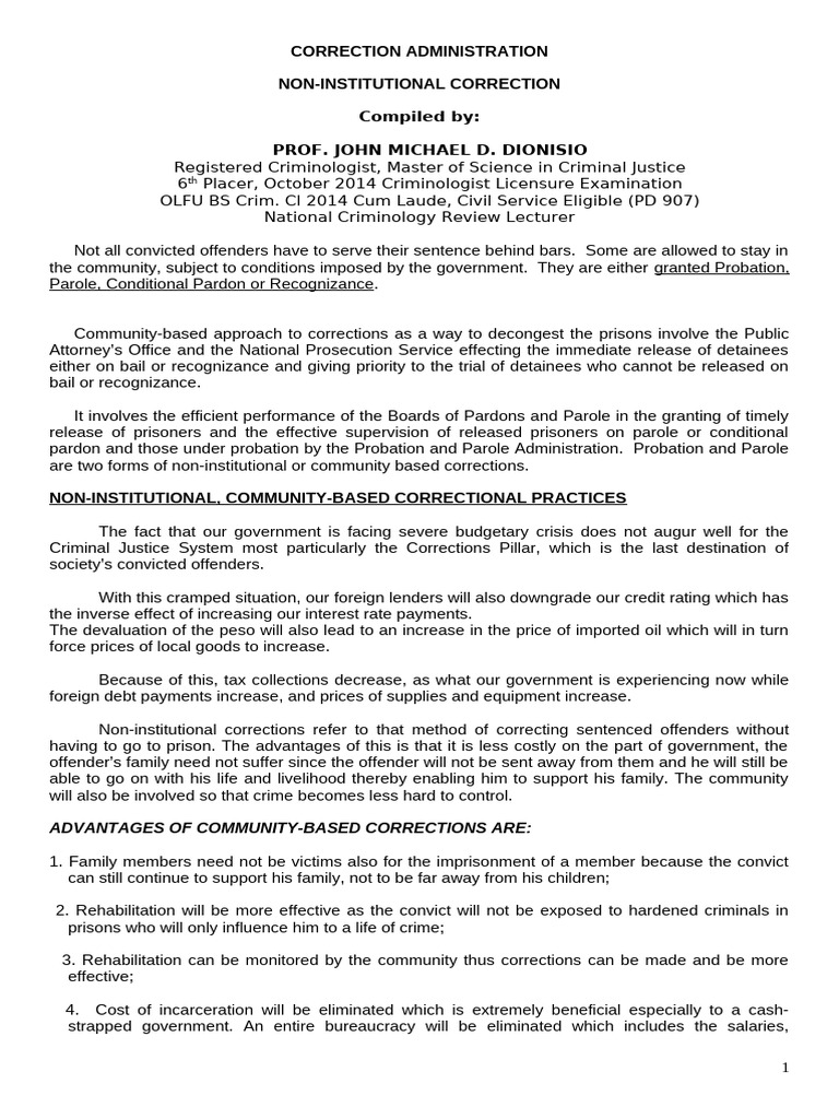 Non-Institutional Correction | PDF | Pardon | Probation