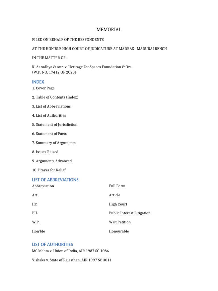 Respondent Memorial PSMoot2025 | PDF | Standing (Law) | Separation Of ...