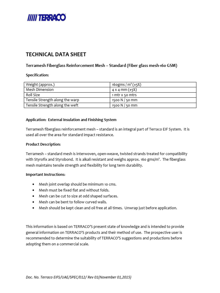 Terramesh Fiberglass Mesh Technical Data | PDF