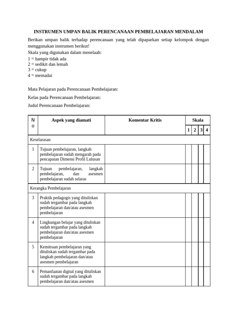 Instrumen Telaah RPP | PDF