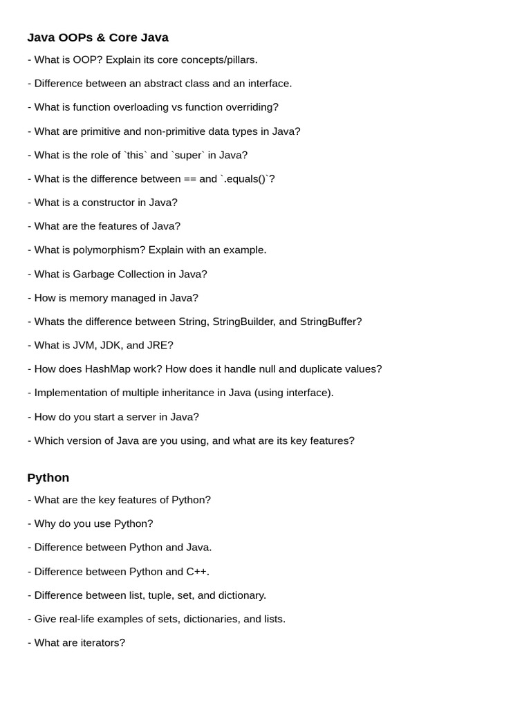 Final Interview Questions | PDF | Sql | Java (Programming Language)