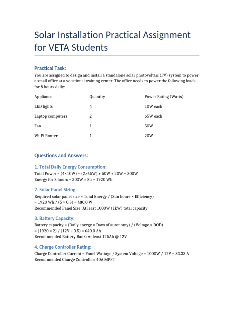 Solar Installation Practical VETA | PDF