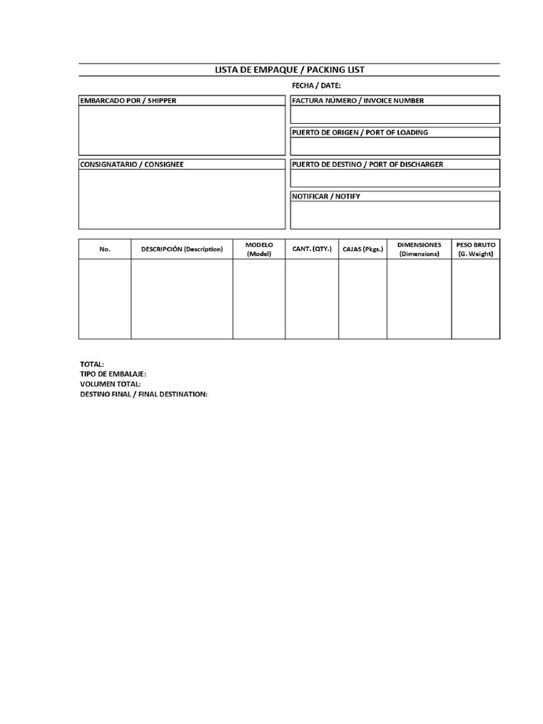 Modelo de Packing List | PDF