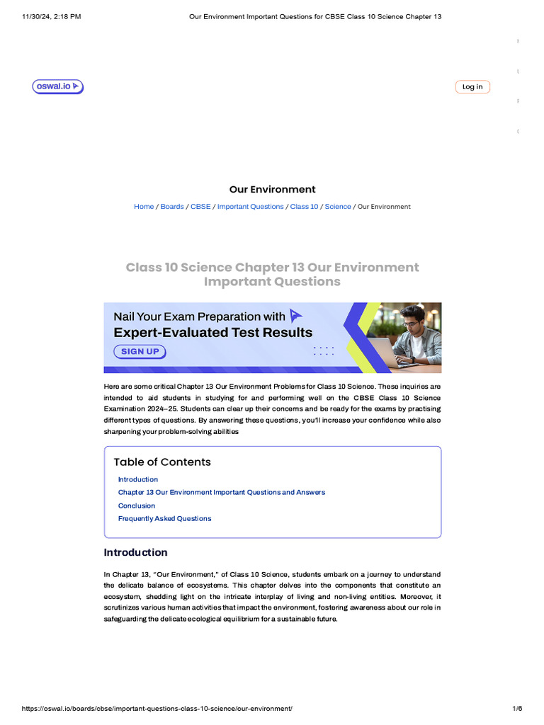 Our Environment Important Questions For CBSE Class 10 Science Chapter ...
