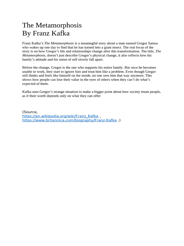 The Metamorphosis: A Study of Value | PDF