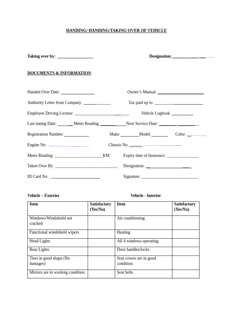 Vehicle Handin Taking | PDF | Vehicles | Trunk (Car)