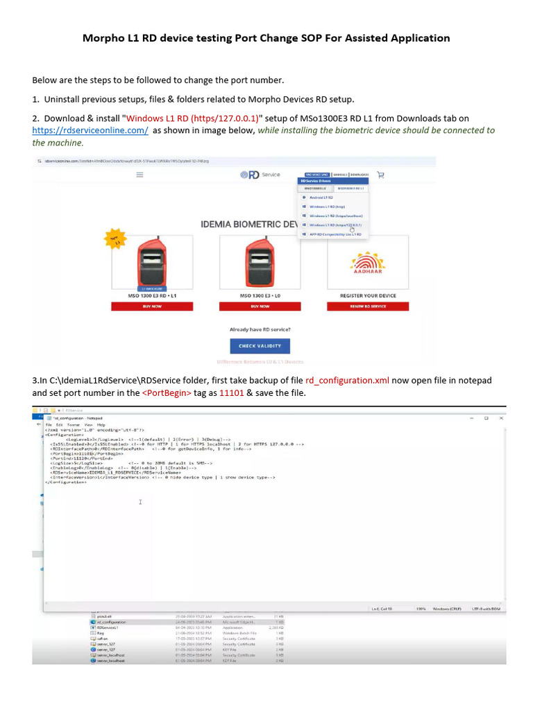 Morpho L1 RD Device Port Change SOP For Assisted Application | PDF
