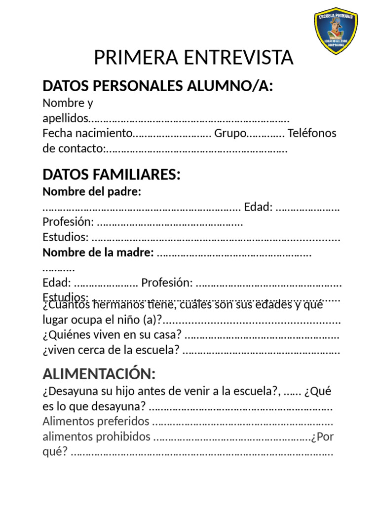 Nrd1 Entrevista Inicial Primari Aurora Cuellar | PDF