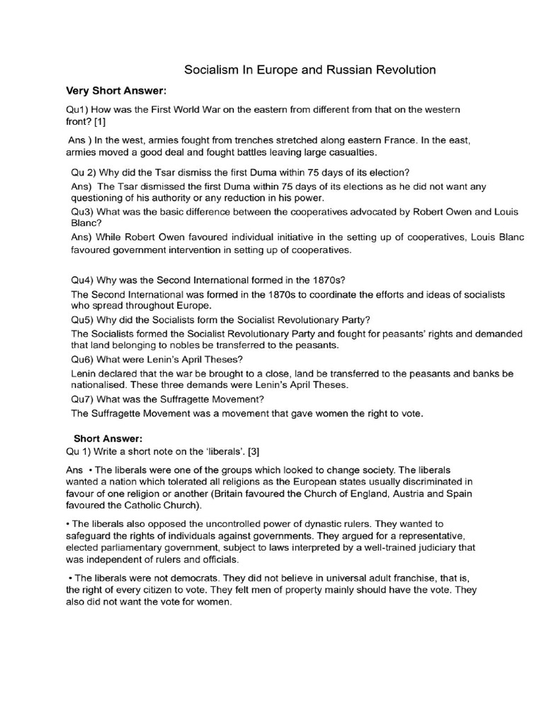 Socialism and Russian Revolution Notes | PDF