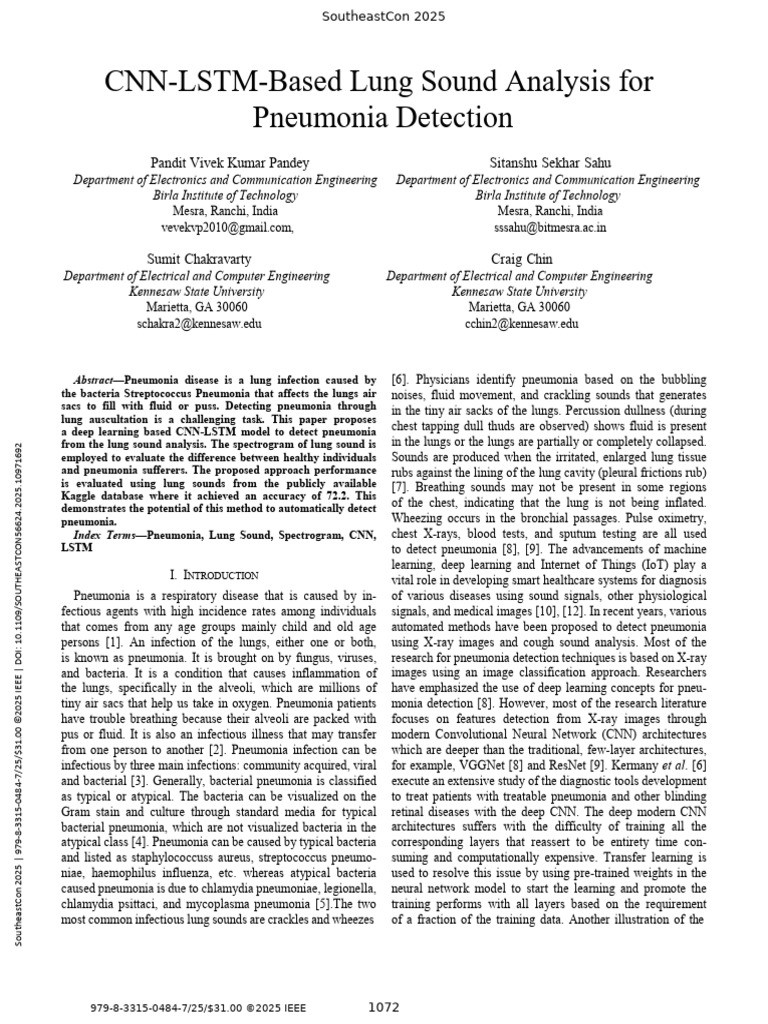 CNN-LSTM-Based Lung Sound Analysis For Pneumonia Detection | PDF ...