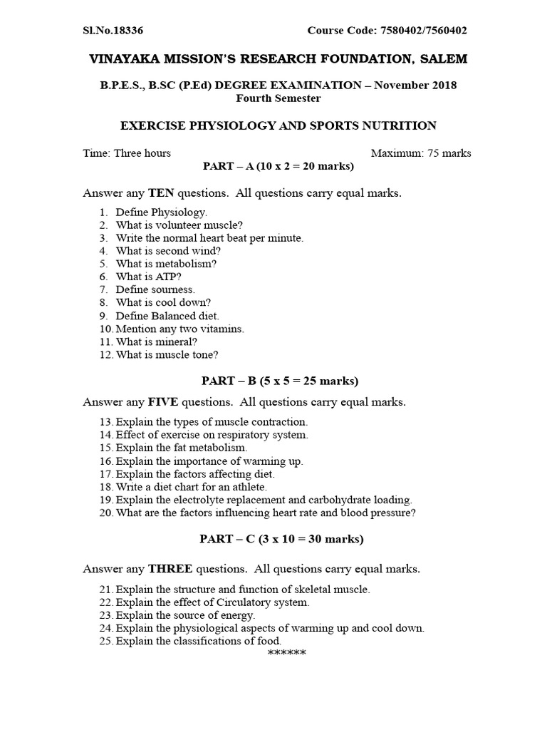 Exercise Physiology Exam Guide | PDF