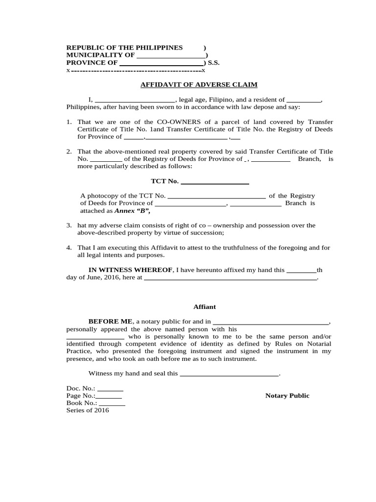 Affidavit of Adverse Claim | PDF