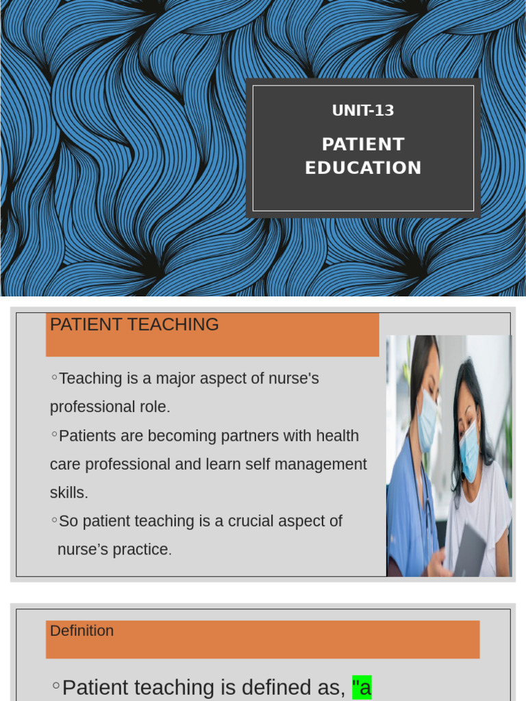 UNIT 13 Patient Teaching | PDF | Learning | Health Care