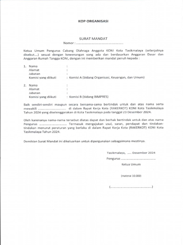 Surat Undangan Rakerkot KONI 2024 | PDF