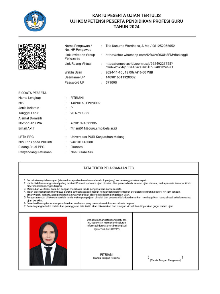 Kartu Ujian UTBK 2024 untuk Fitriani | PDF