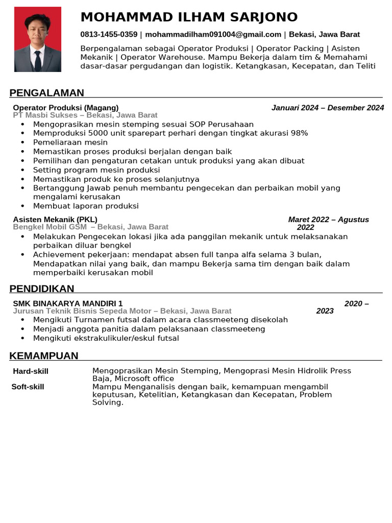 CV - M.ilham 2025 | PDF