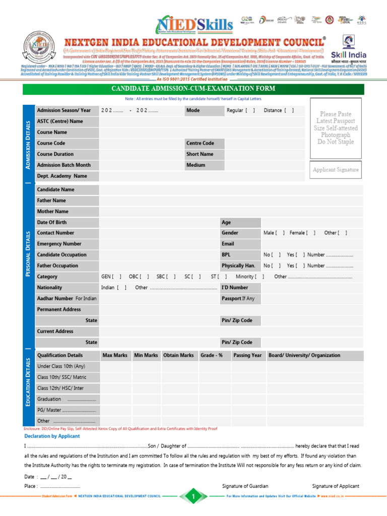2024-12-28 - Student Admission Form - 2024-25 | PDF