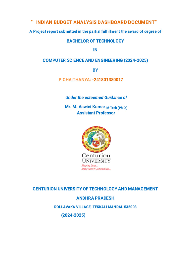 " Indian Budget Analysis Dashboard Document": Bachelor of Technology IN ...