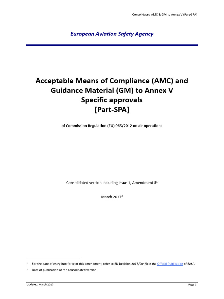 Consolidated Unofficial AMC-GM - Annex V Part-SPA March 2017 | PDF | Aircraft | Aerospace